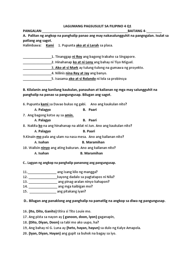 Lagumang Pagsusulit Sa Filipino 4 q1