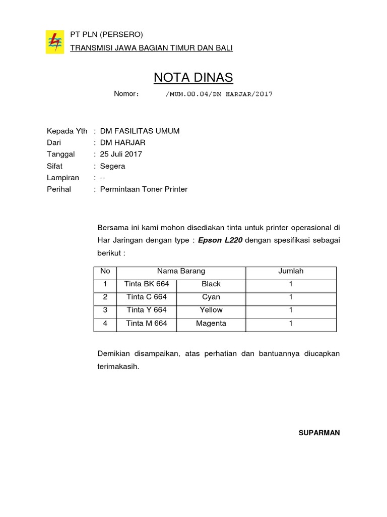 Nota Dinas Printer | PDF