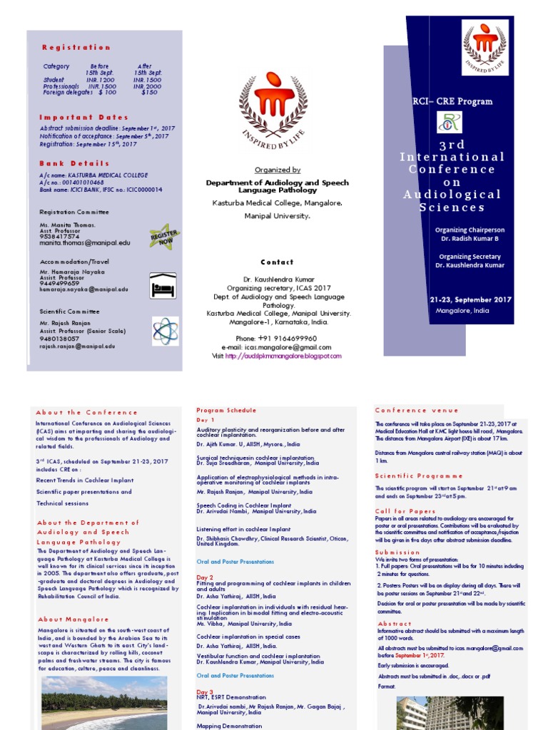 Brochure ICAS 2017 | PDF | Audiology | Hearing