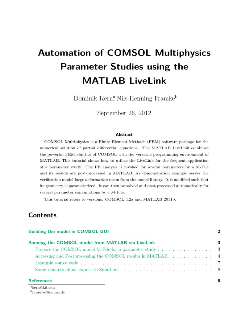 COMSOL MAtlab Livelink PDF | PDF