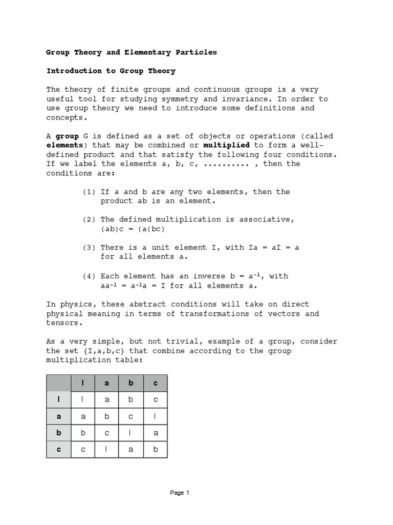 Group Theory and Elementary Particles Introduction To Group Theory ...