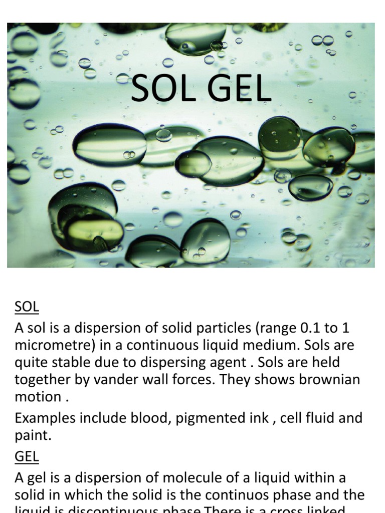 Presentation Sol Gel | PDF | Gel | Colloid