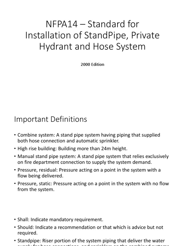 NFPA14 | PDF | Fire Sprinkler System | Hydrology