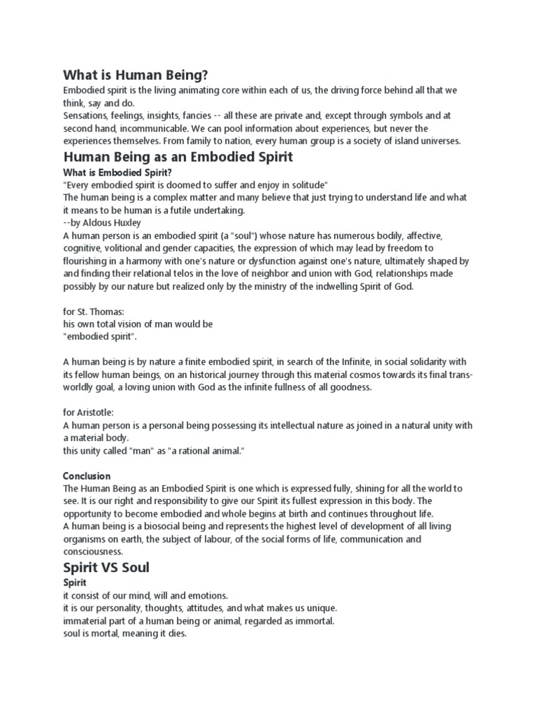 The Human Being as an Embodied Spirit: An Exploration of the Complex ...