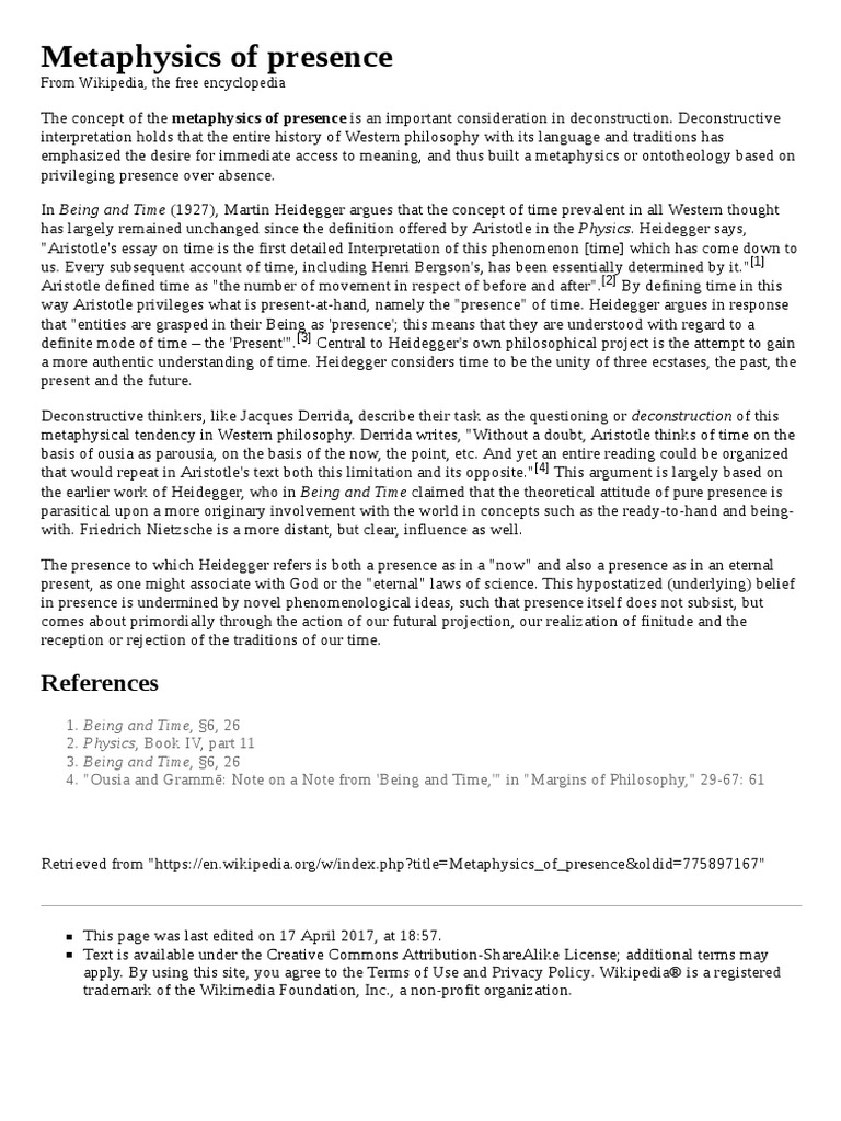 Metaphysics of Presence | PDF | Western Philosophy | Philosophical ...