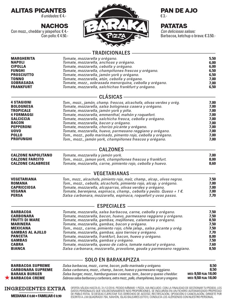 Baraka Carta | Cocina europea | Comida y vino