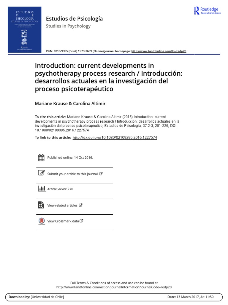 Introduction Current Developments in Psychotherapy Process Research Introducci N Desarrollos ...