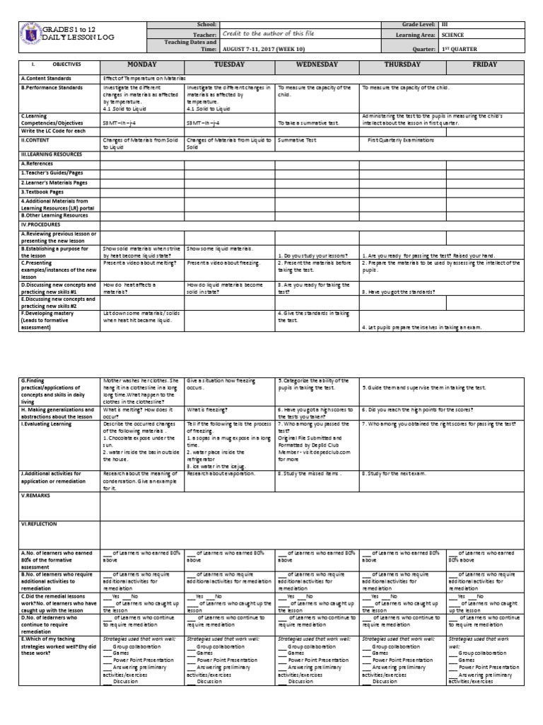 Grade 3 Science Daily Lesson Plan | PDF | Test (Assessment ...