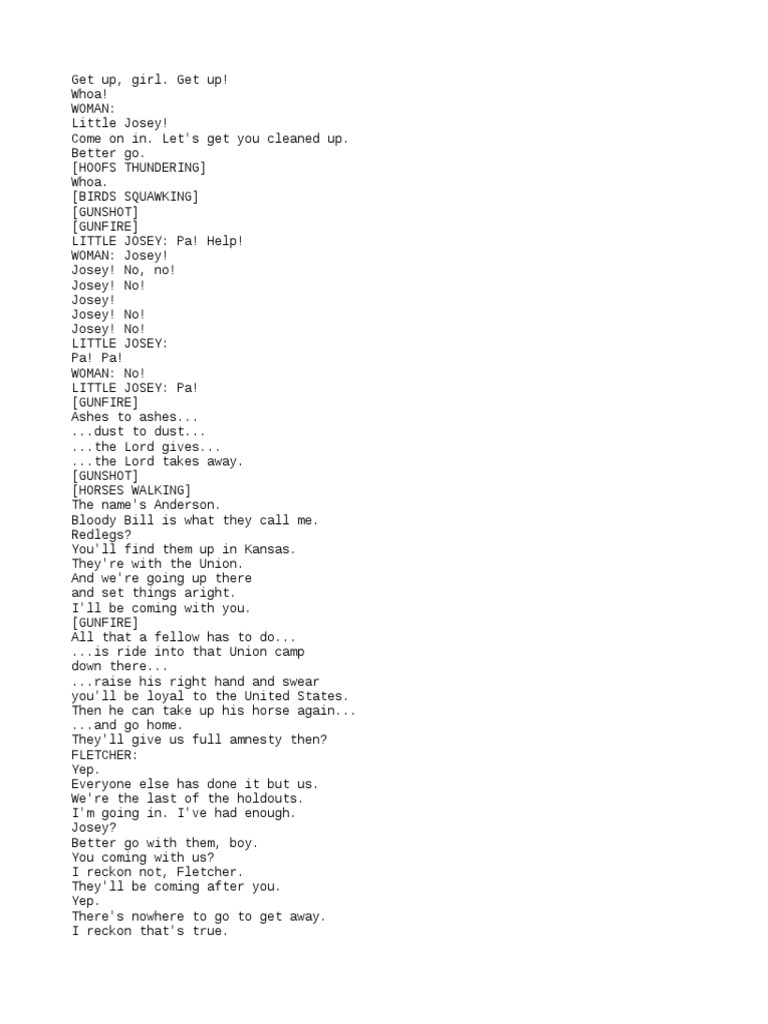The Outlaw Josey Wales Script | PDF | Violence | Unrest