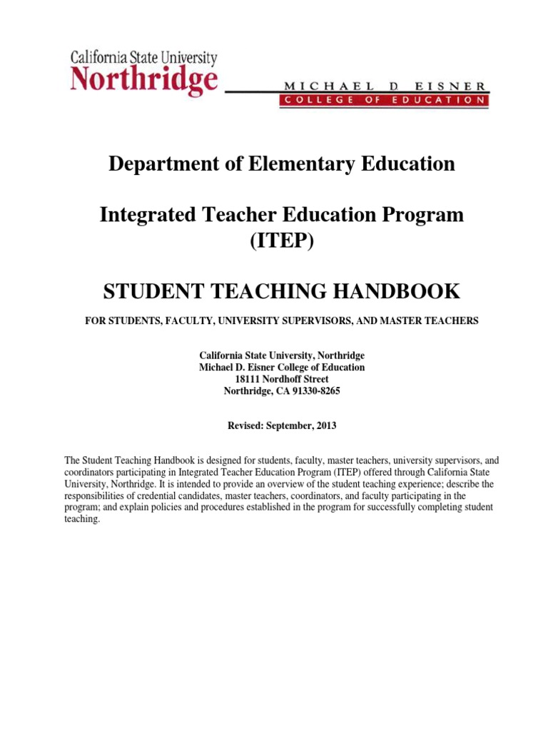 ITEP Student Teaching Handbook | PDF | Lesson Plan | Teachers