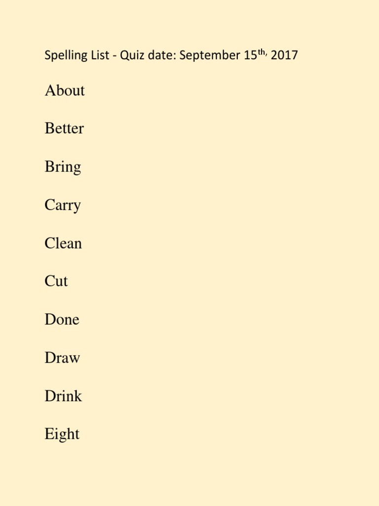 Spelling List 1 | PDF