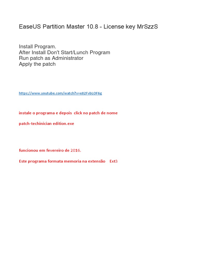 Easeus Partition Master 10.8 - License Key Mrszzs | PDF