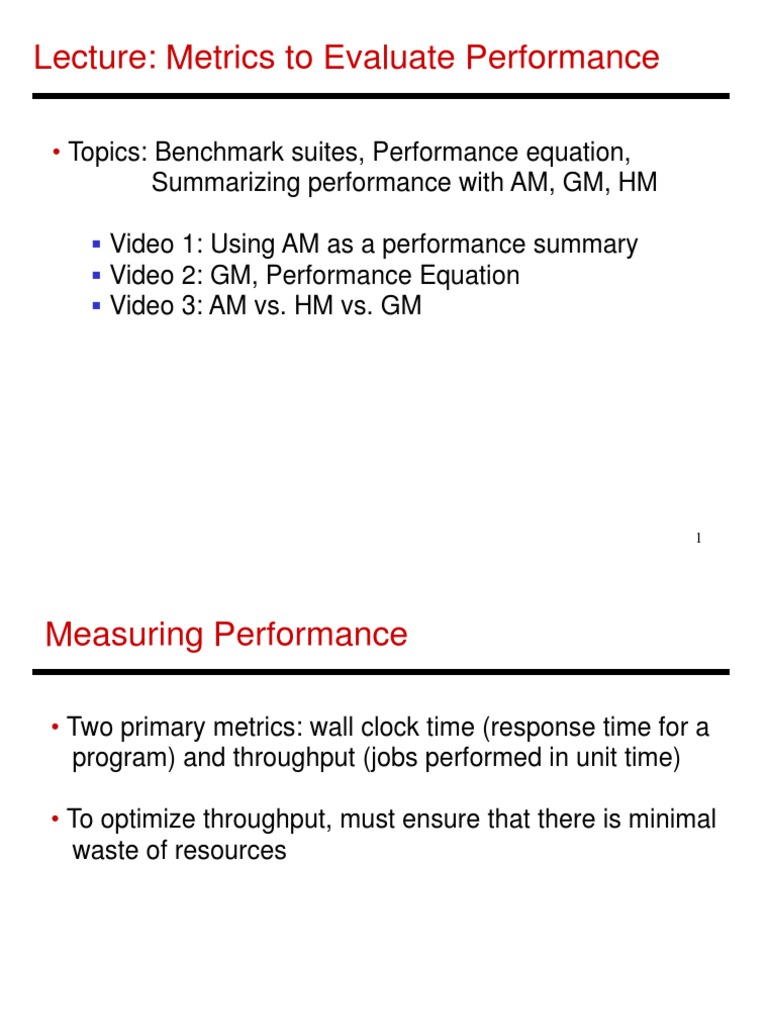 Lecture: Metrics To Evaluate Performance | PDF | Benchmark (Computing ...