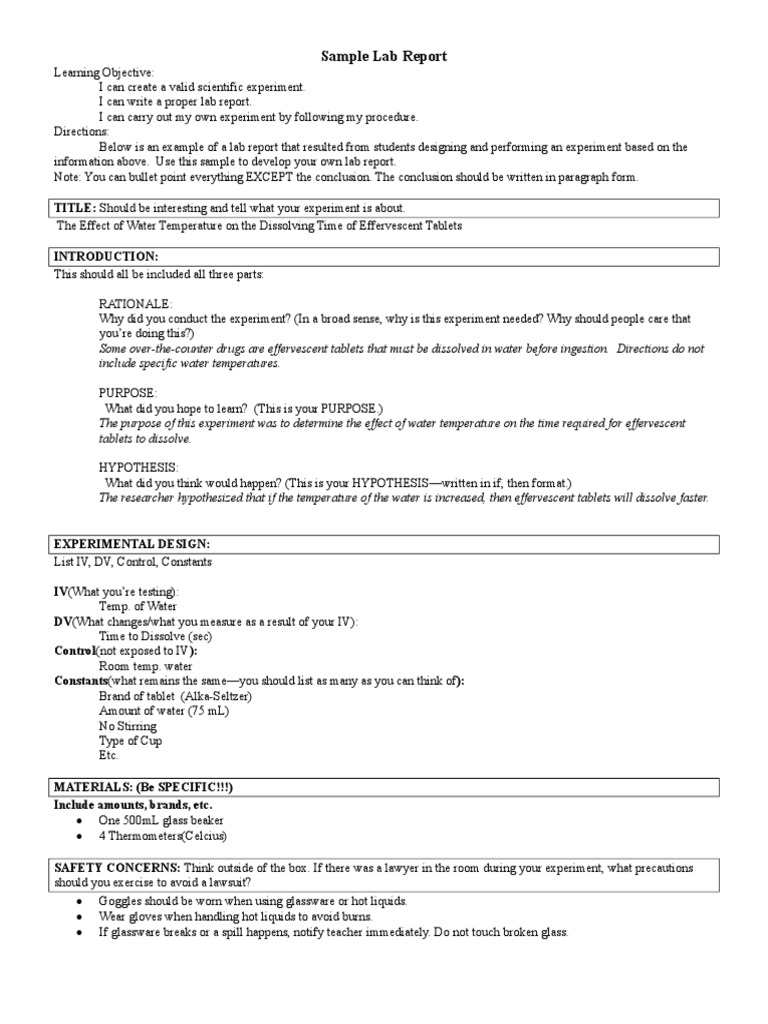 Sample Lab Report | PDF | Experiment | Hypothesis