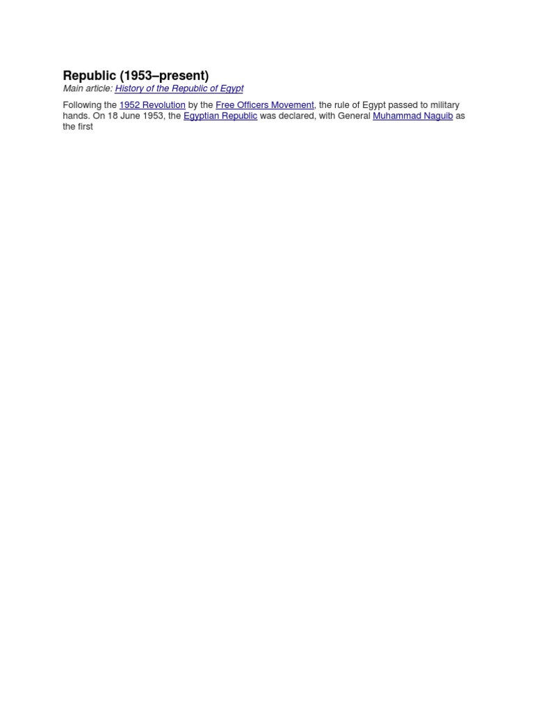 Republic (1953 - Present) : History of The Republic of Egypt | PDF ...