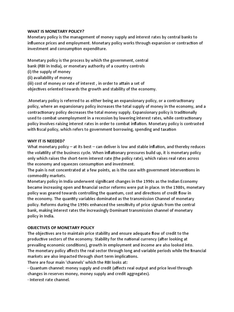 What Is Monetary Policy? | PDF | Monetary Policy | Money Supply