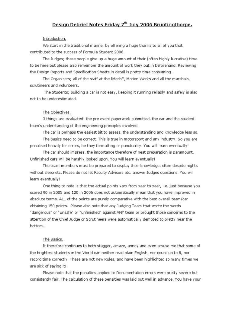 Design Debrief Notes 2006 | PDF | Risk | Steering