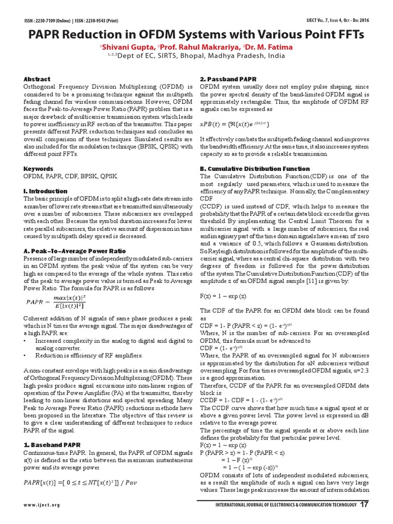 PAPR Reduction in OFDM Systems With Various Point FFTs PDF | PDF ...