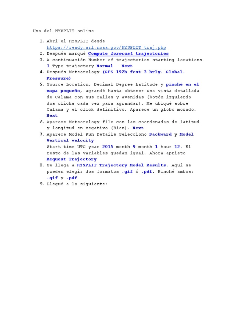 Protocolo de Uso Del HYSPLIT | PDF