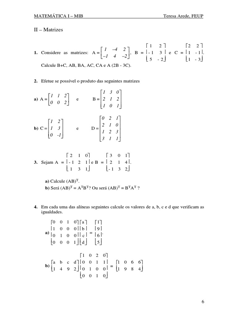 Exercicios e Solucoes CapII Matrizes | PDF | Teoria da Matrix | Matriz ...