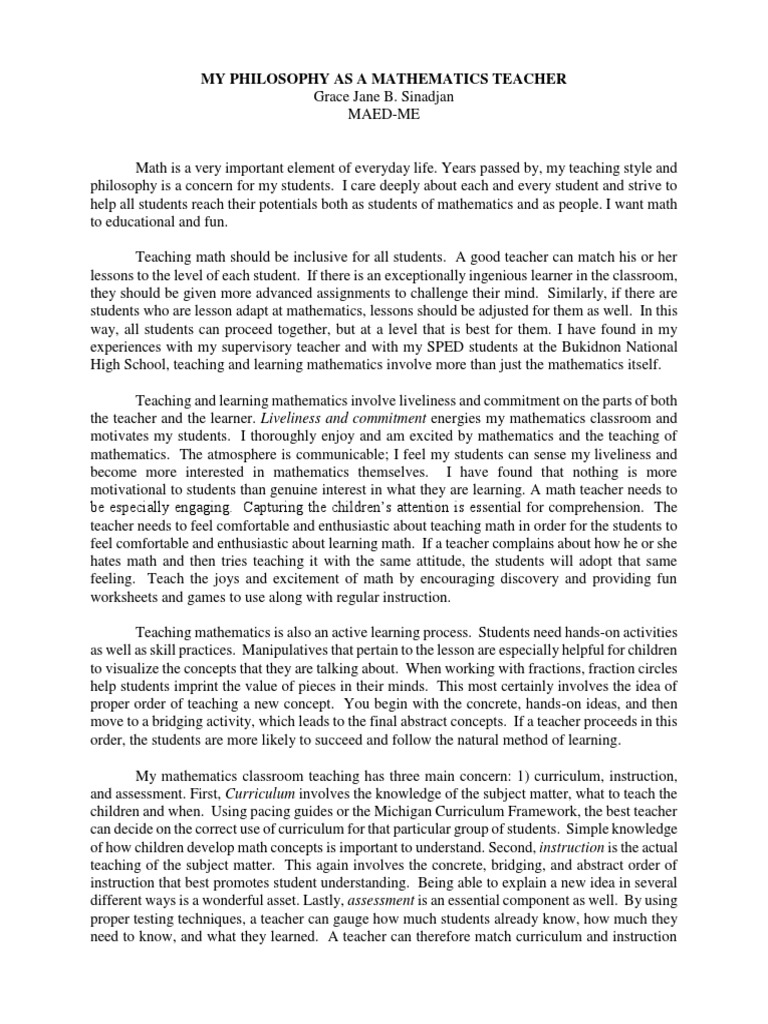 My Mathematics Teaching Philosophy | PDF | Teachers | Curriculum