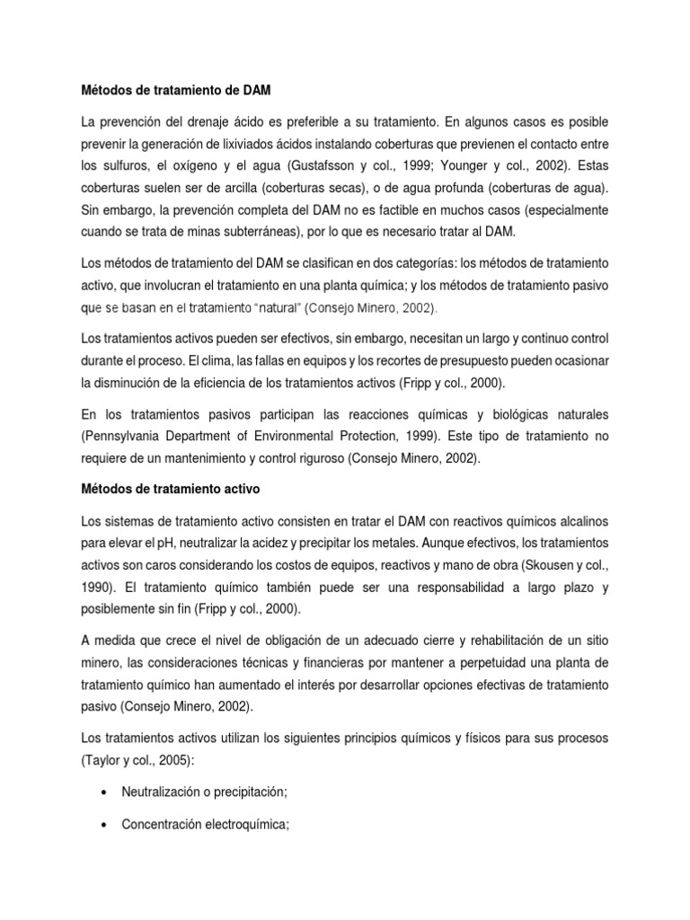 Metodos de Tratamiento Dam 1 | PDF | Magnesio | Minería Metodos de Tratamiento Dam 1 | PDF | Magnesio | Minería
