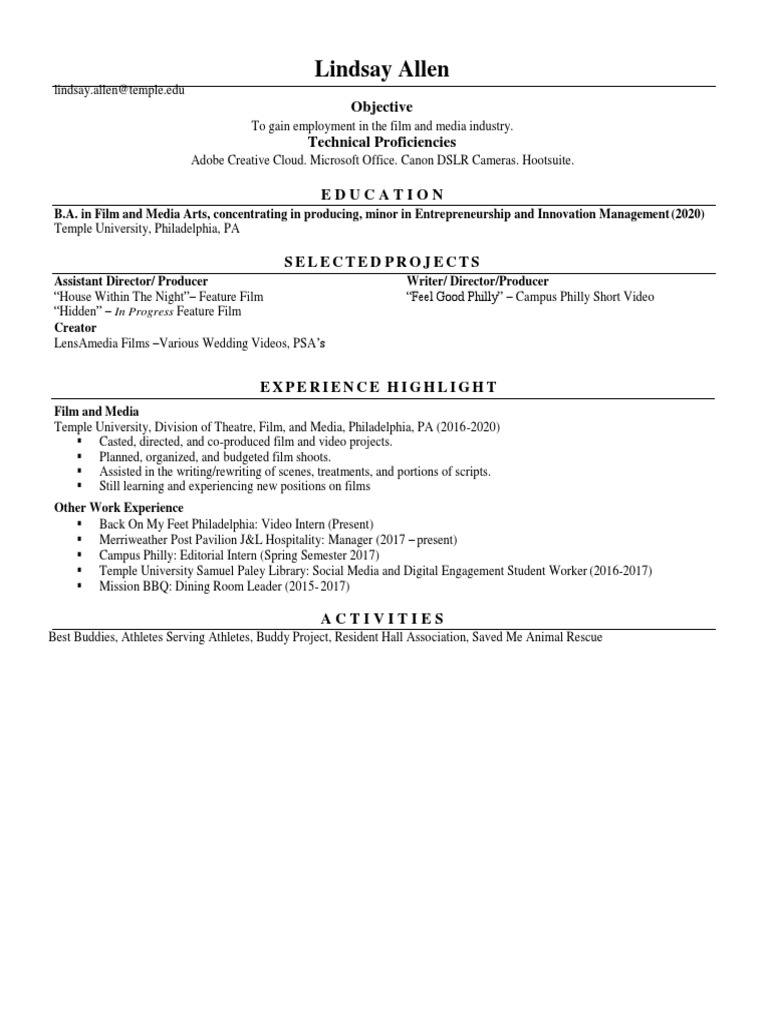 Film Resume | PDF