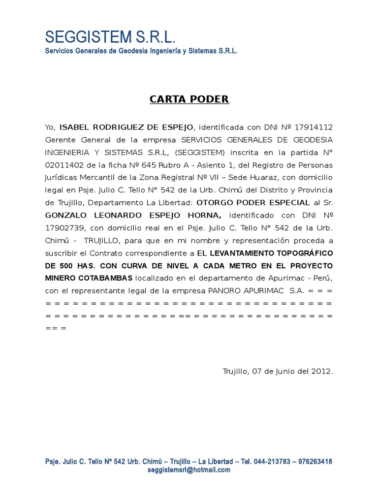 Carta Poder Para Firma de Contrato Carta Poder Para Firma de Contrato