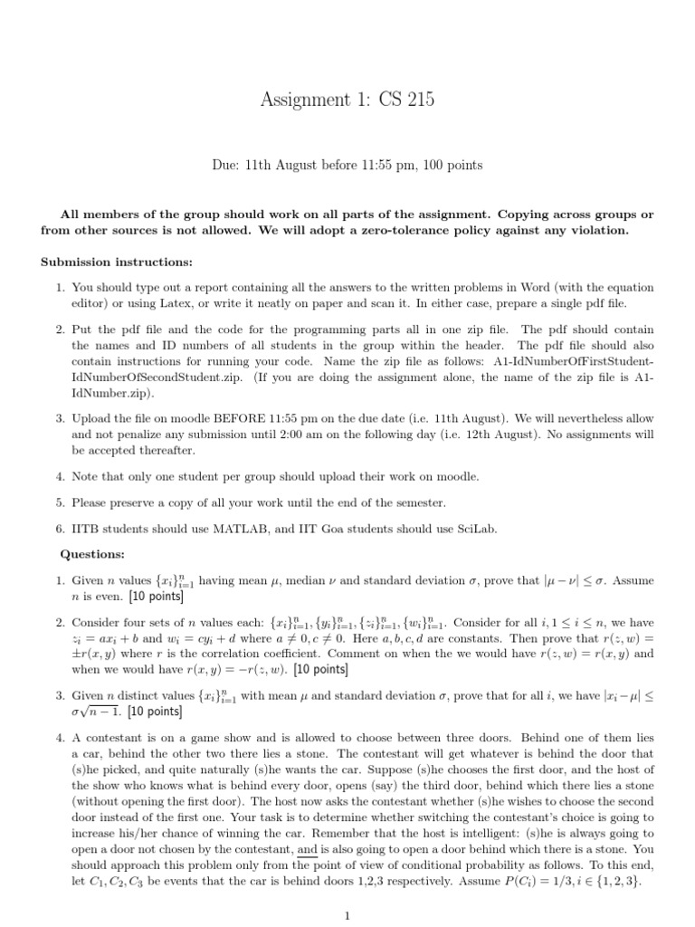 HW 1 | PDF | Arithmetic Mean | Median