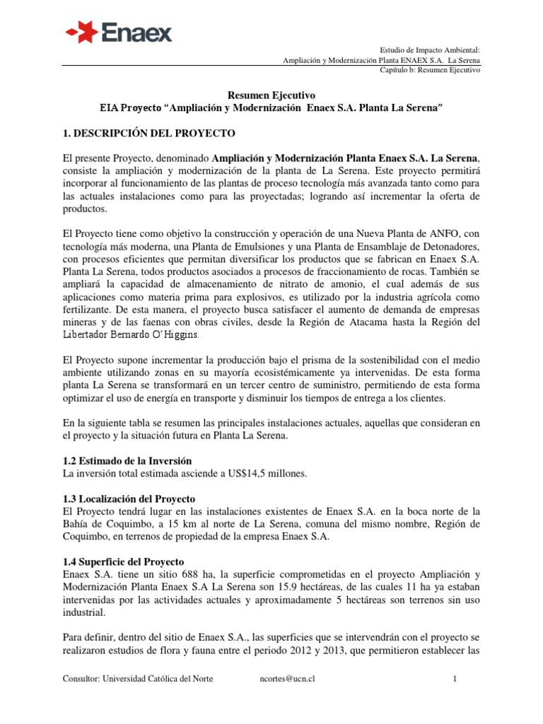 B-Resumen Ejecutivo EIA | PDF | Material explosivo | Residuos