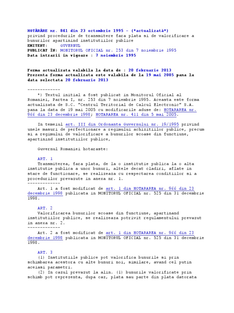 HG 841 Din 1995_actualizata