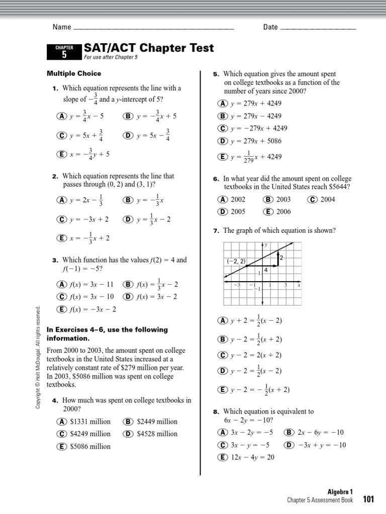 Holt Algebra 1 - Chapter 05 - SAT-ACT | PDF | Equations | Teaching ...