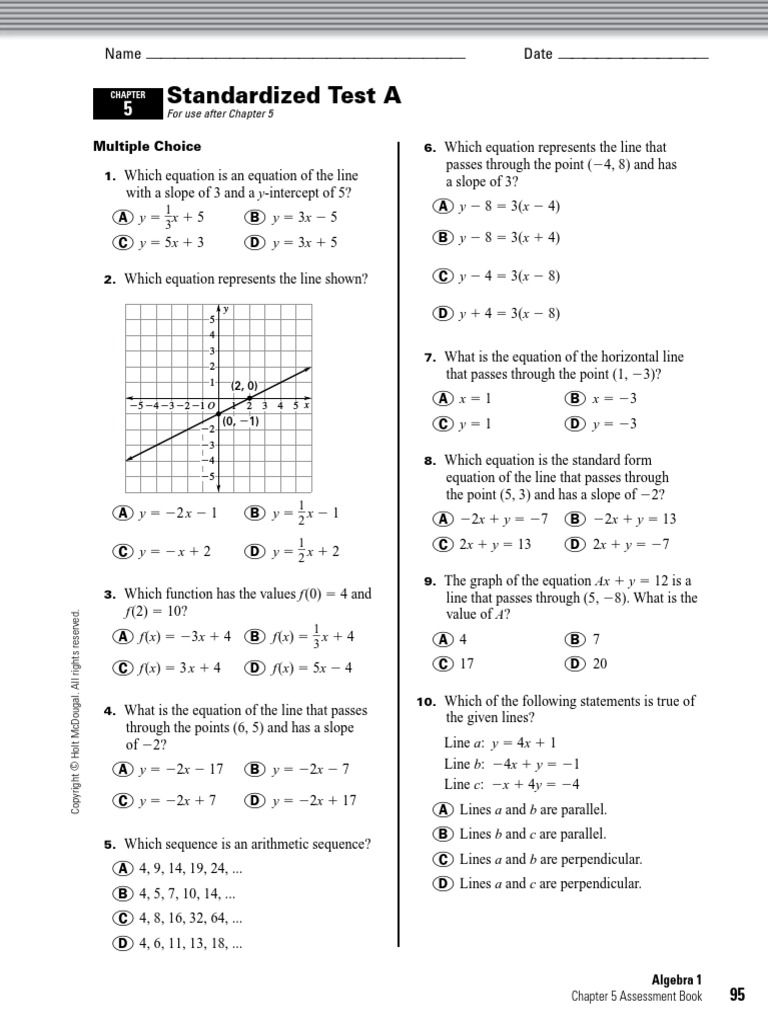 Holt Algebra 1 - Chapter 05 - Standardized Test | PDF | Equations ... Holt Algebra 1 - Chapter 05 - Standardized Test | PDF | Equations ...