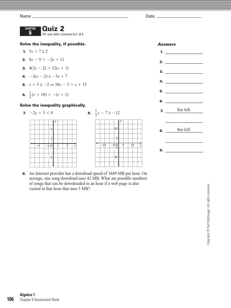 Holt Algebra 1 - Chapter 06 - Quiz 2 | PDF | Teaching Mathematics | Science
