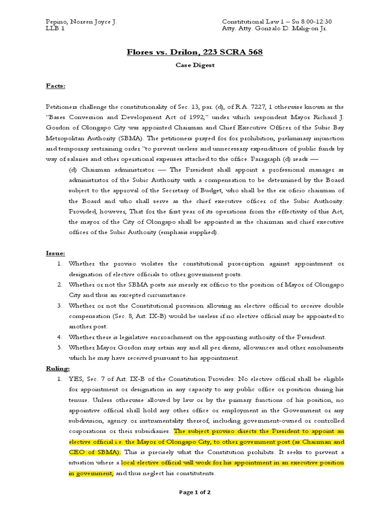 Flores vs. Drilon Case Digest | PDF | Mayor | Injunction