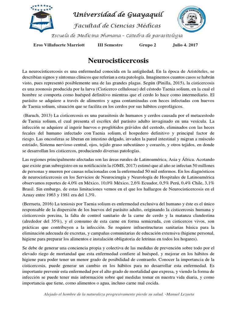 Neurocisticercosis | PDF | Medicina | Especialidades Medicas