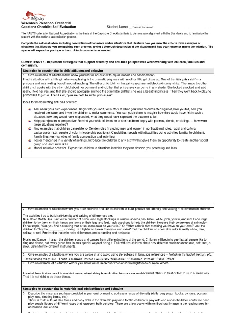 Preschool Capstone Checklist Self-Evaluation | PDF | Classroom | Individualized Education Program