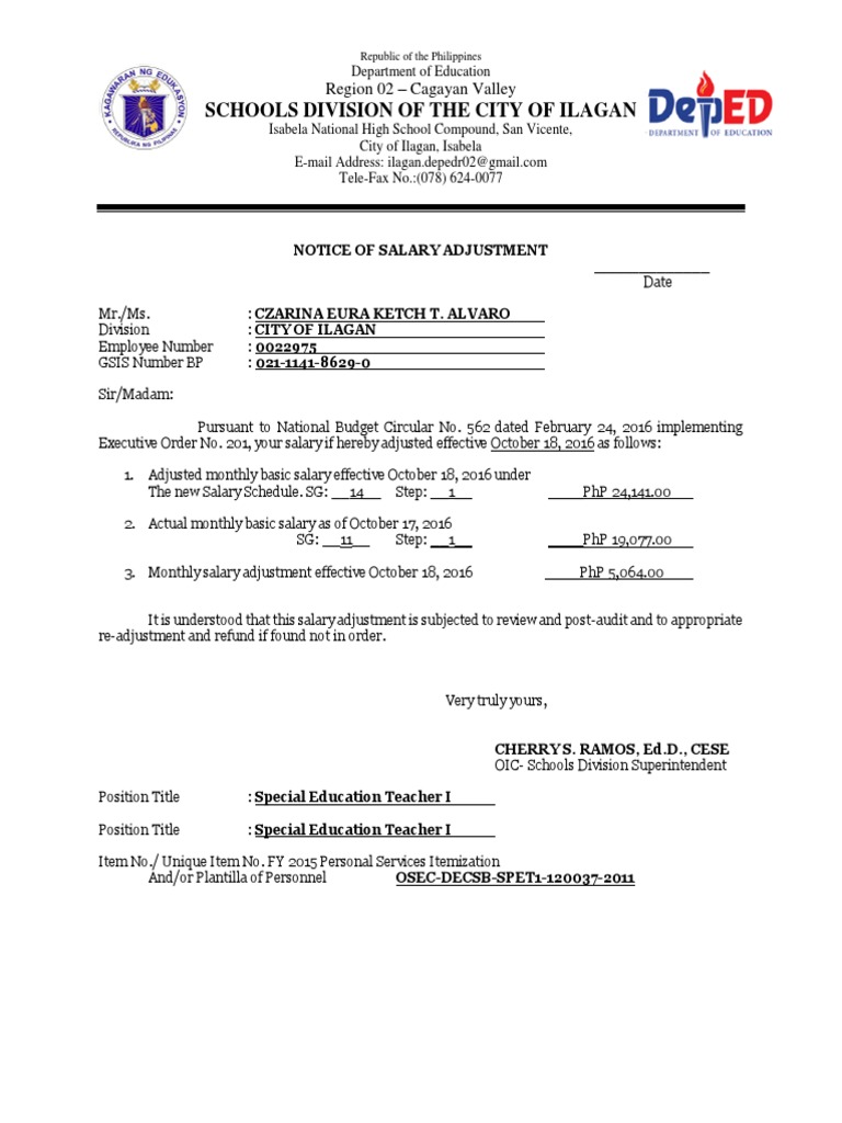 Notice of Salary Adjustment Format | PDF