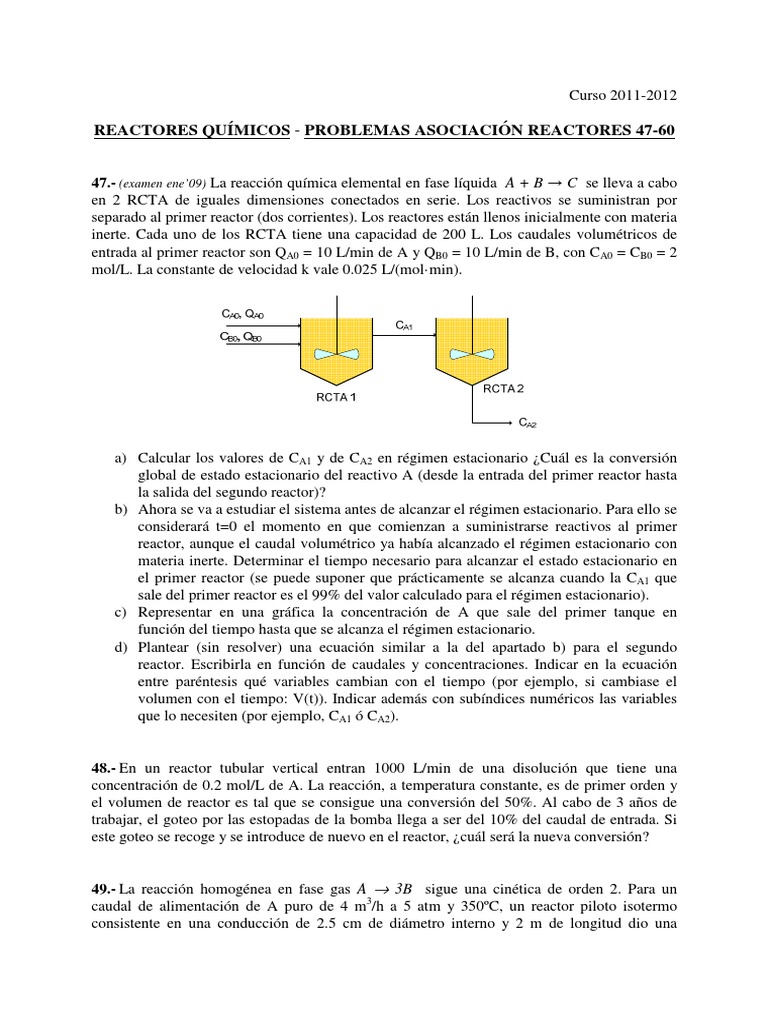 Problemas de Reactores Químicos | PDF | Reactor Quimico | Cinética química