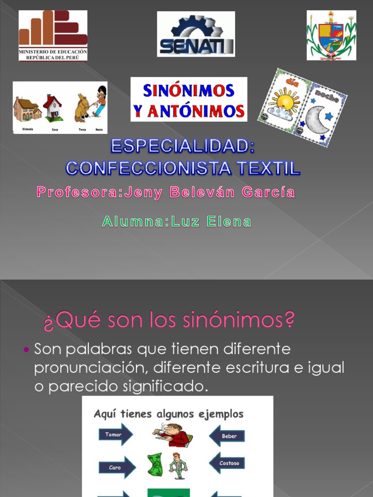 Sinónimos y Antónimos: Definición y Clases | PDF | Artes del Lenguaje y ...