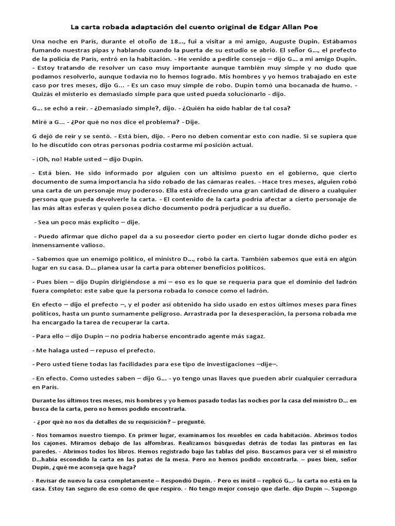 La Carta Robada 1 Pdf C Auguste Dupin Ocio