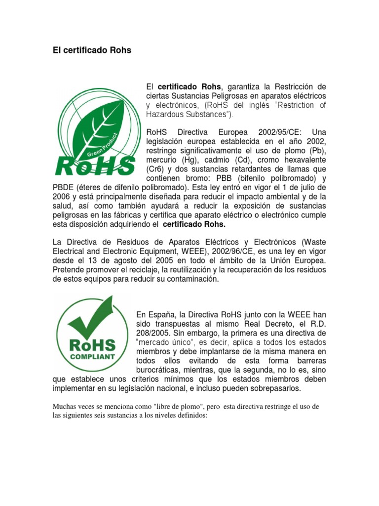 El Certificado Rohs | PDF | Bifenilo policlorado | Cadmio