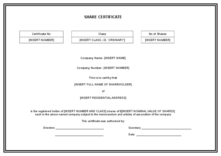 Editable Share Certificate Template Download | PDF | Government ...