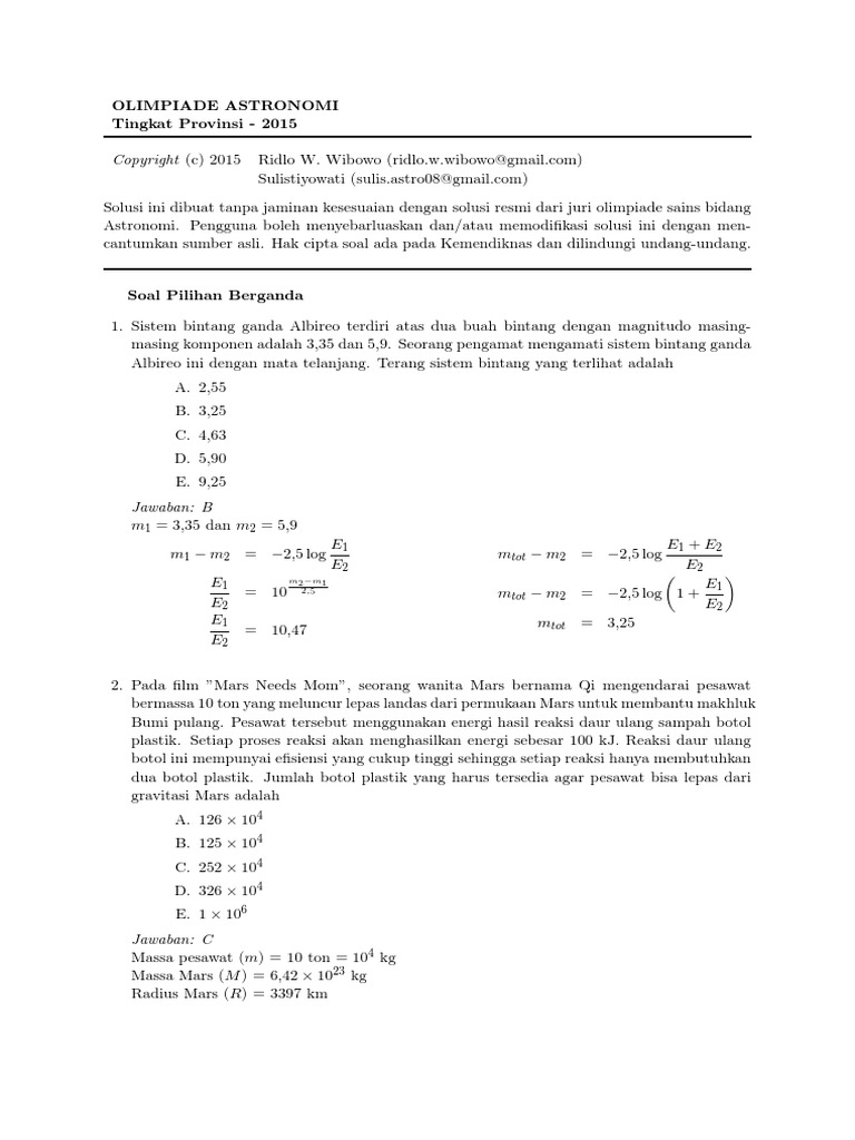 Solusi Osp Astronomi 2015 | PDF