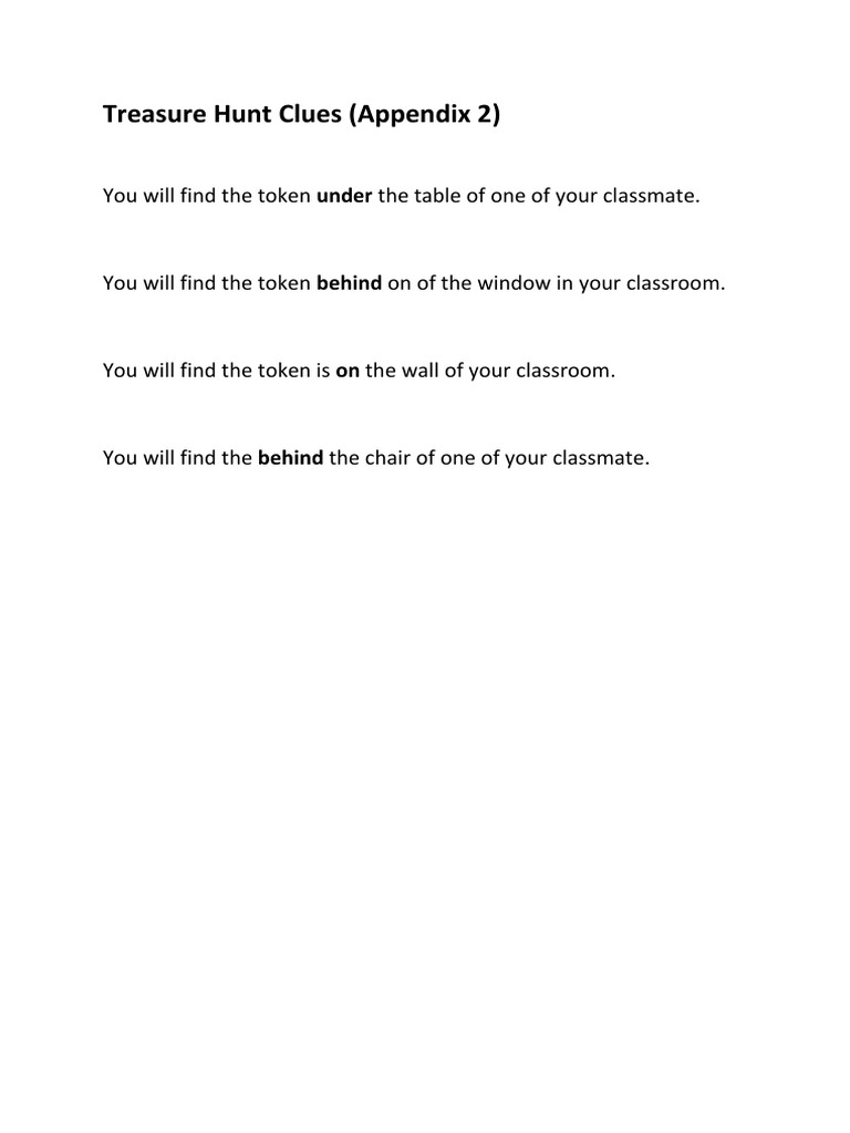 Classroom Treasure Hunt Clues | PDF