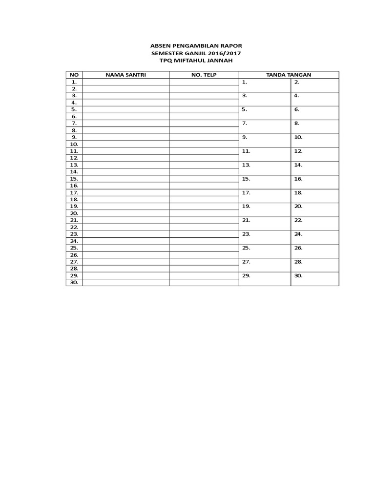 Absen Pengambilan Rapot | PDF | Sains & Matematika