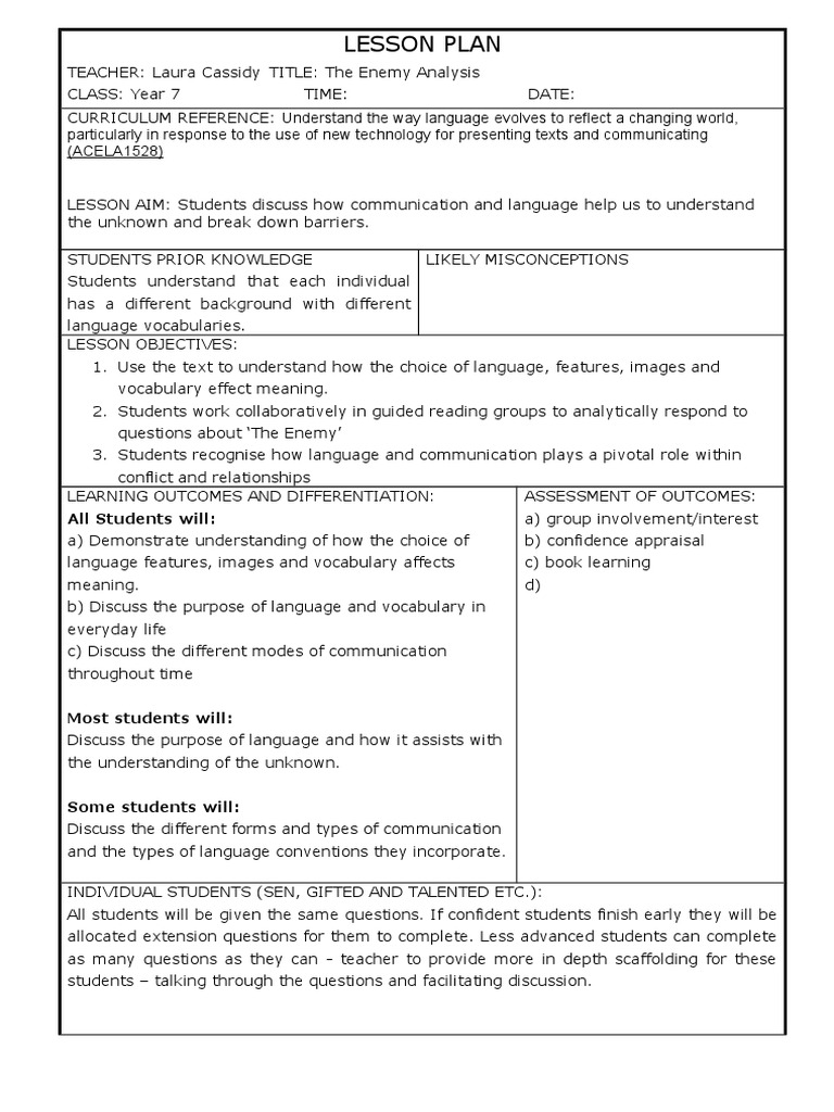 Assignment Lesson Plan Laura | PDF | Lesson Plan | Cognition