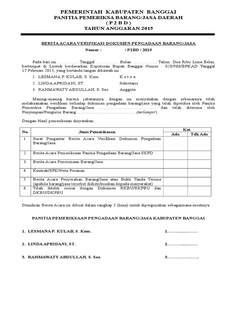 Lampiran Format BAP Verifikasi 2015 | PDF