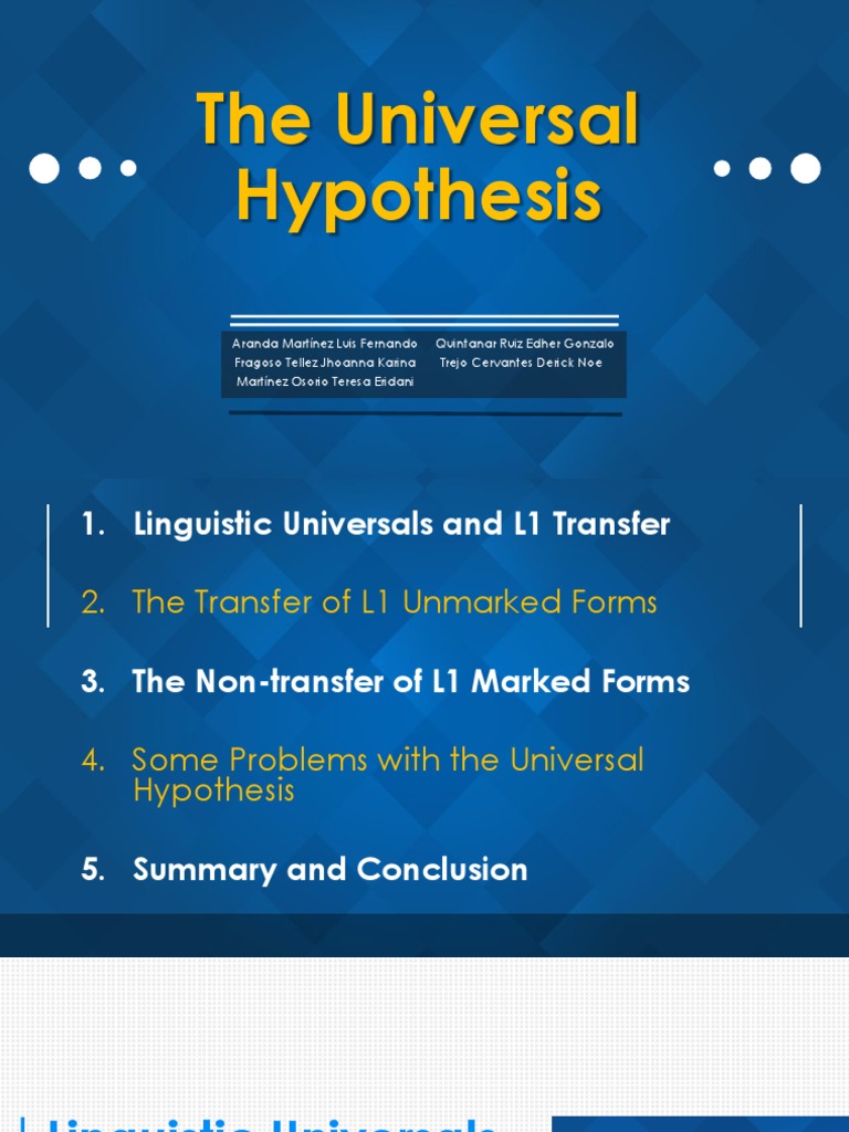 The Universal Hypothesis | PDF | Second Language Acquisition | Second ...