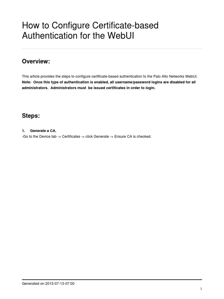 How To Configure Certificate Based Authentication For The Webui